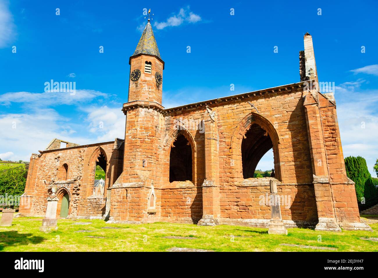 Ruins of red sandstone13th-century Fortrose Cathedral, medieval ...