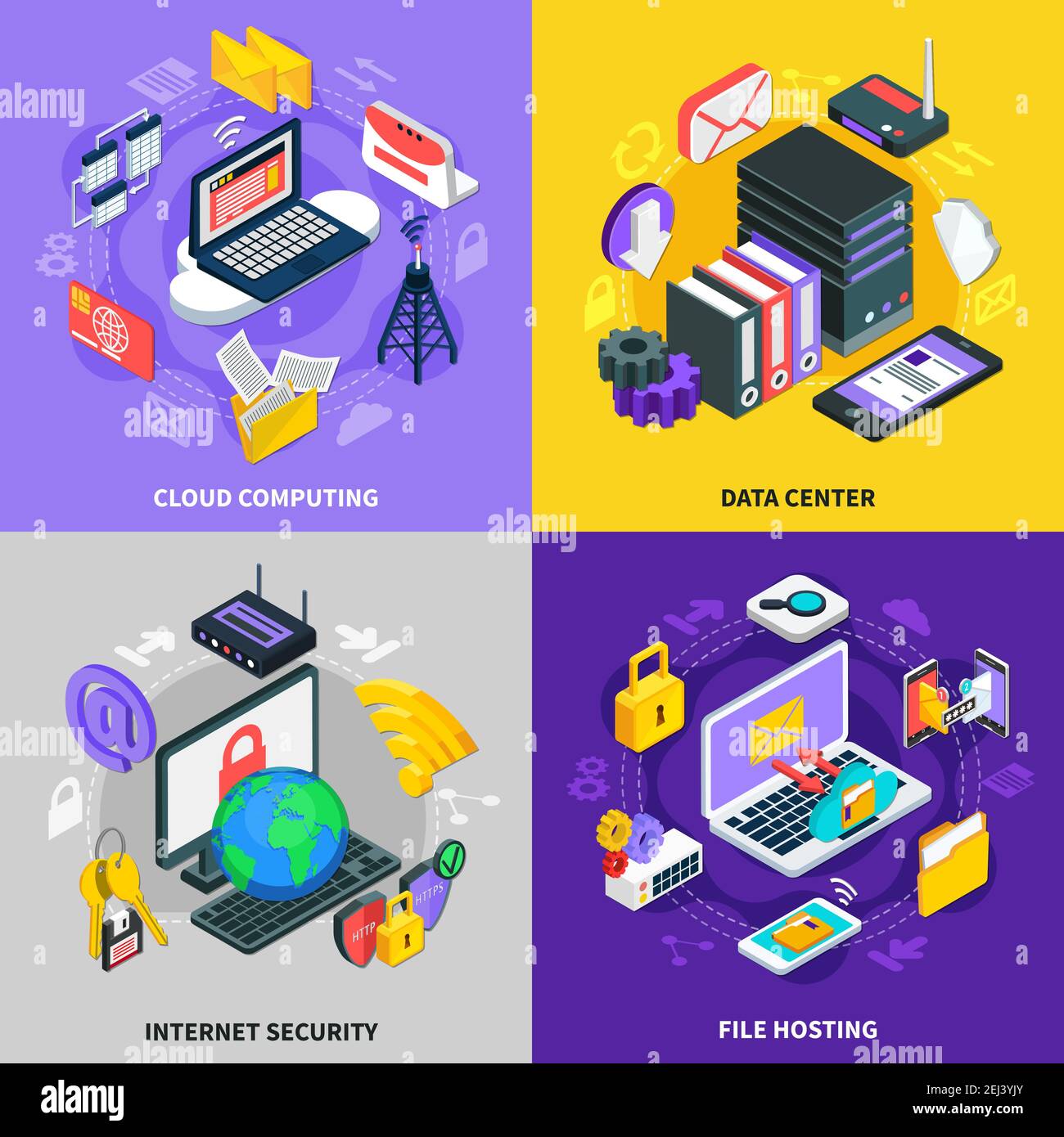 Cloud services 2x2 design concept set of cloud computing data center ... Cloud services 2x2 design concept set of cloud computing data center ...