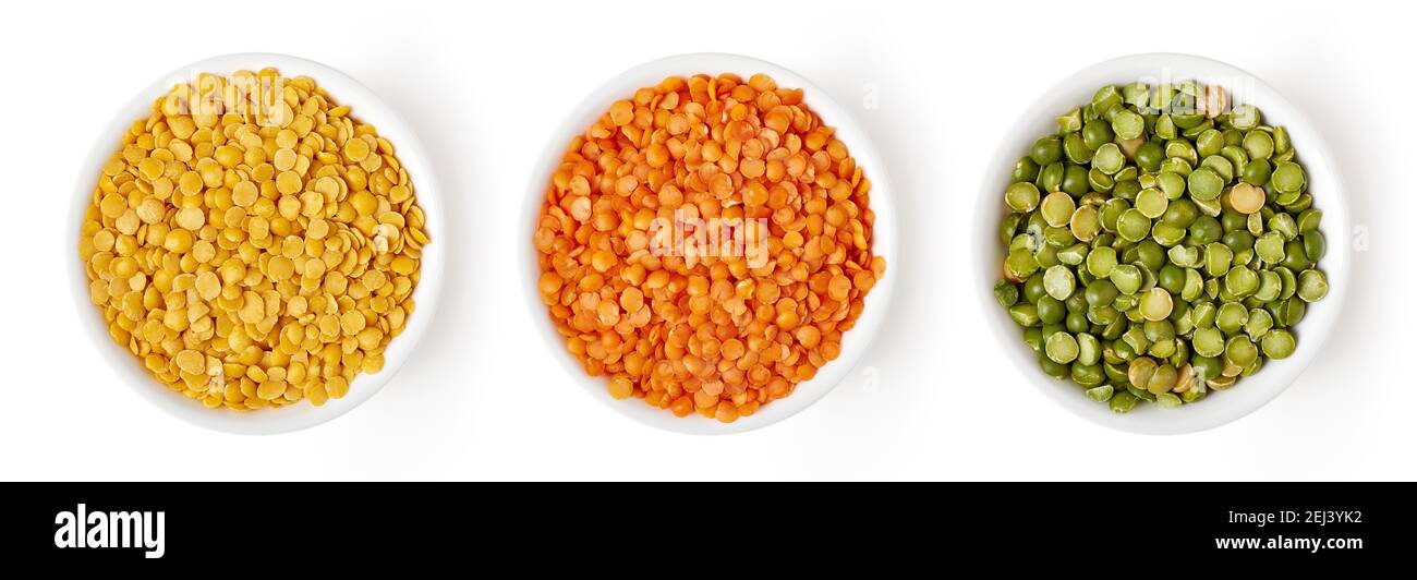 Set of various colorful lentil isolated on white background, top view ...
