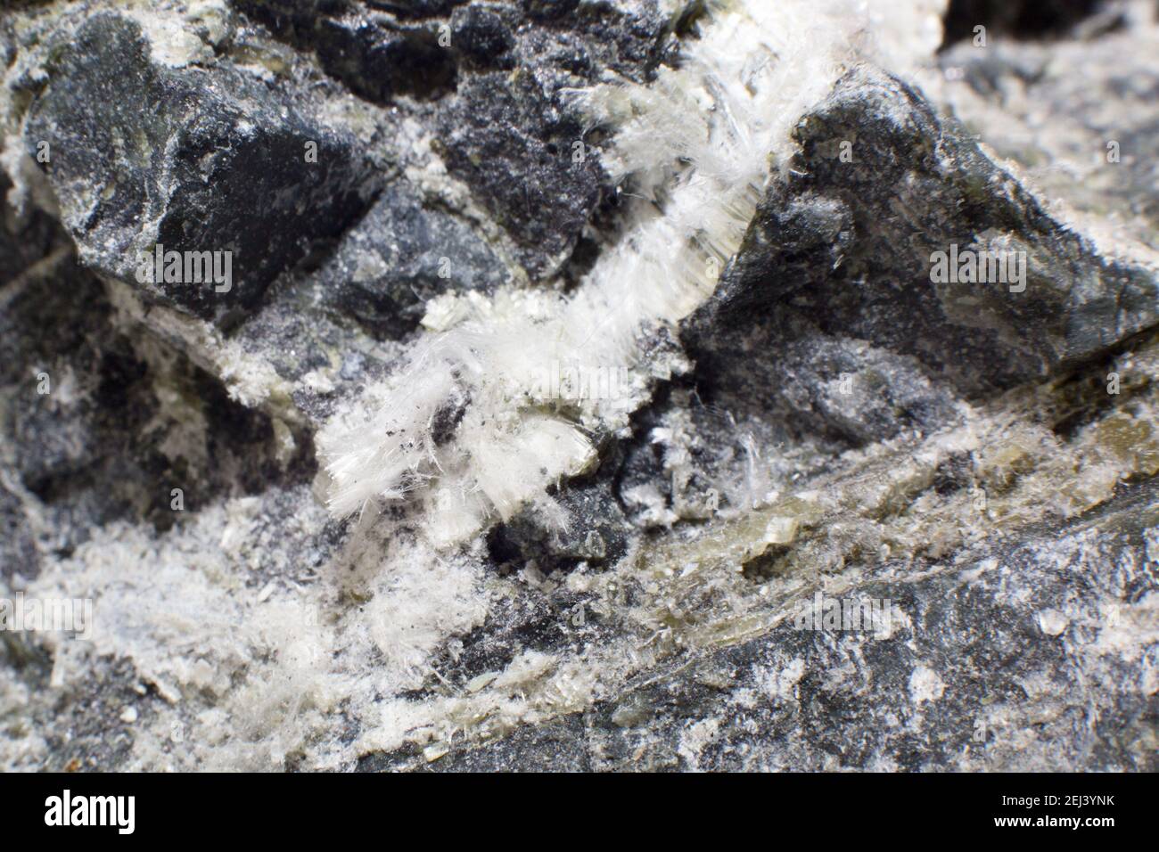 White fibers of asbestos mineral in stone close-up Stock Photo - Alamy