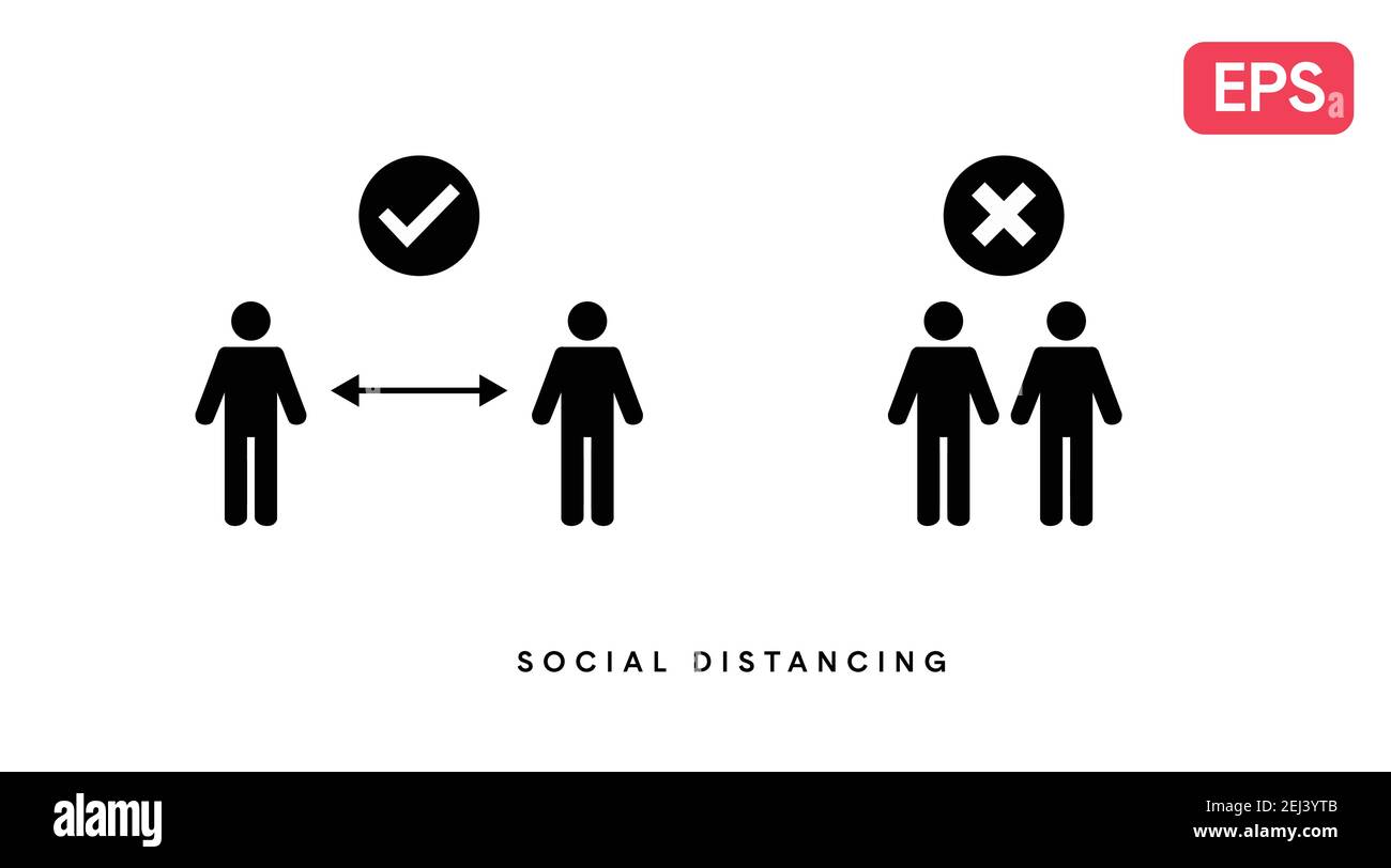 Social Distancing Icon. Social distance black and white vector isolated ...