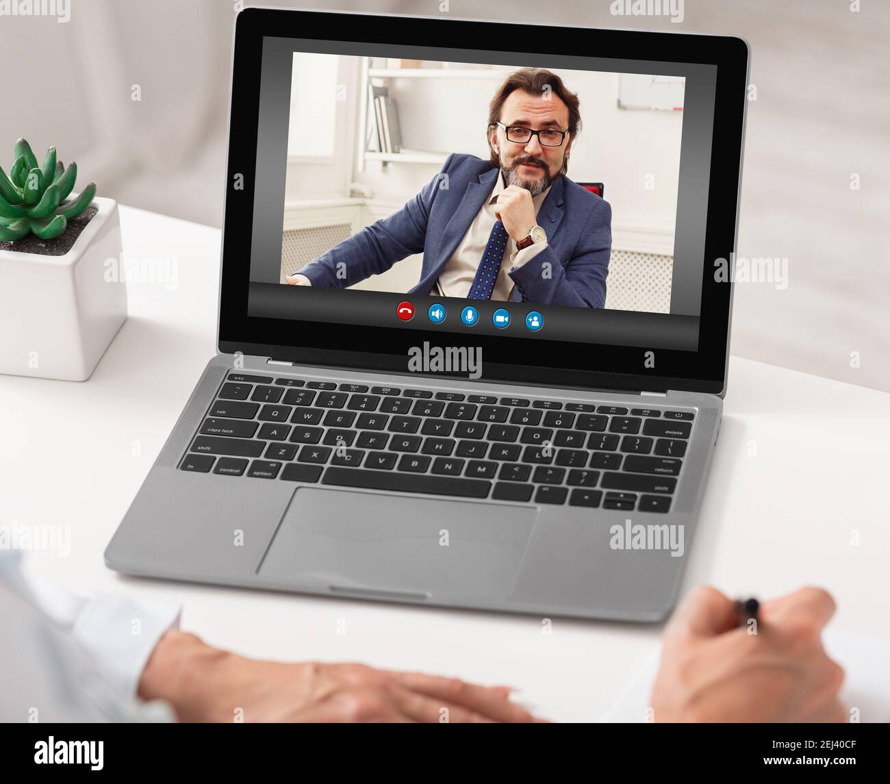 Business People Having Virtual Meeting Via Web Call On Laptop In Office ...