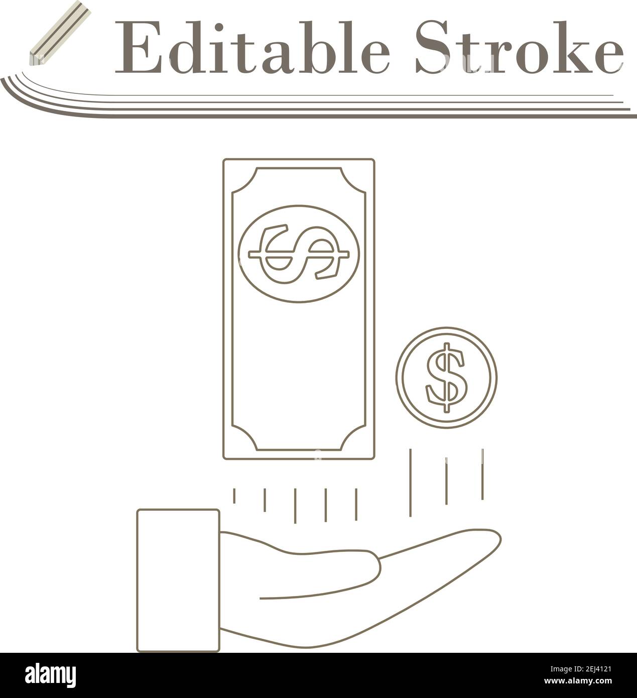 Cash Back To Hand Icon. Editable Stroke Simple Design. Vector ...