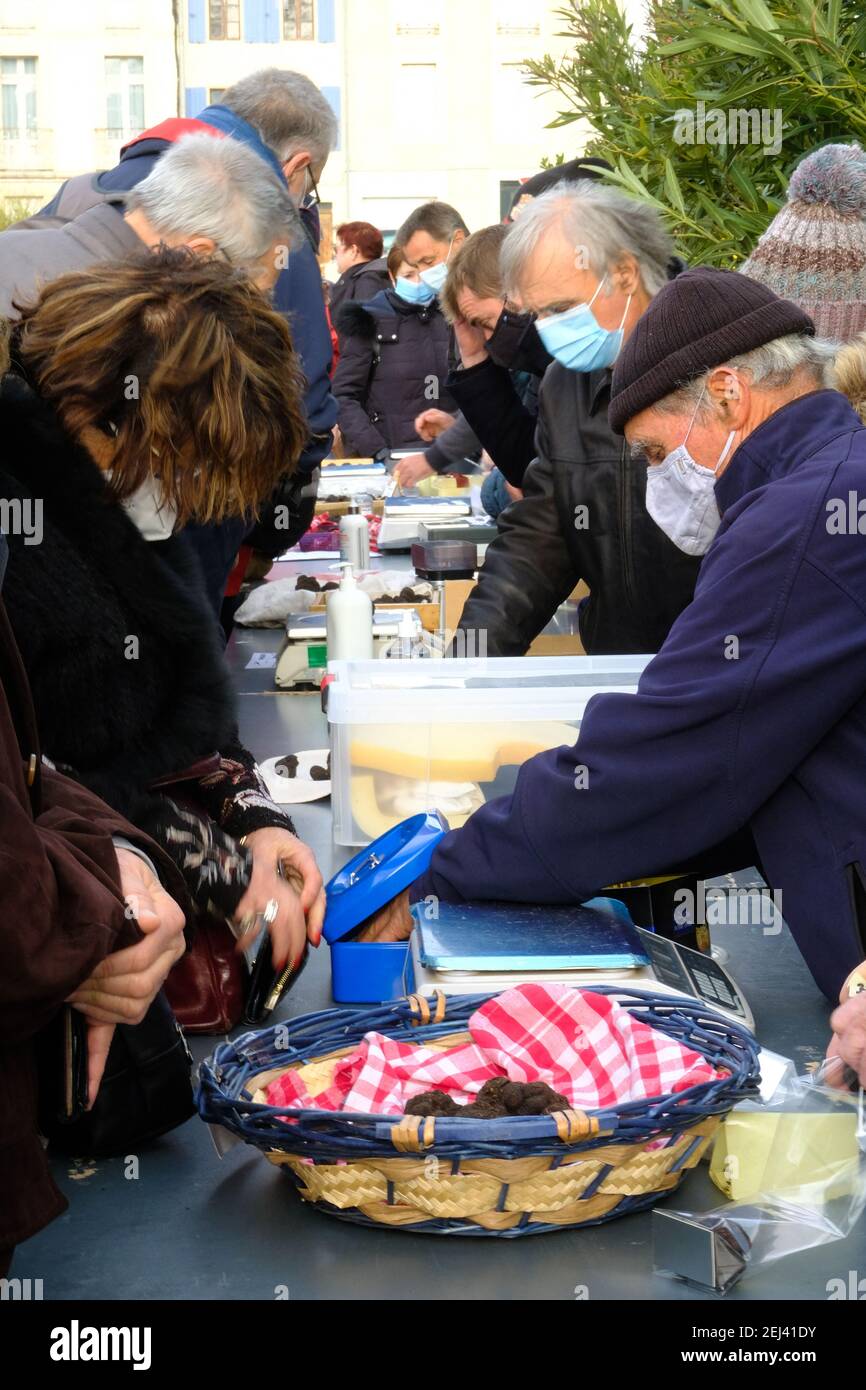 Castelnaudary black truffle (Tuber melanosporum) market on February 21 ...