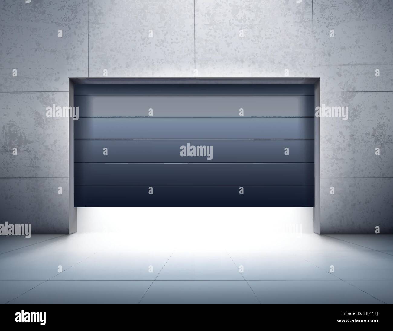 Garage realistic composition with grey tiled walls and floor and ...