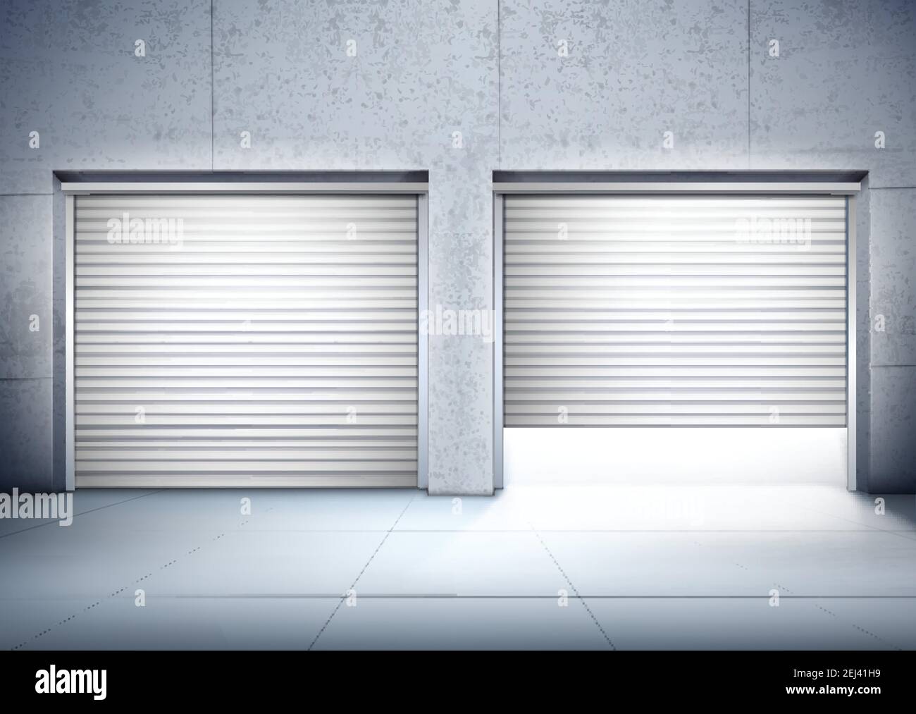 Garage with two entrances in grey color realistic composition with ...