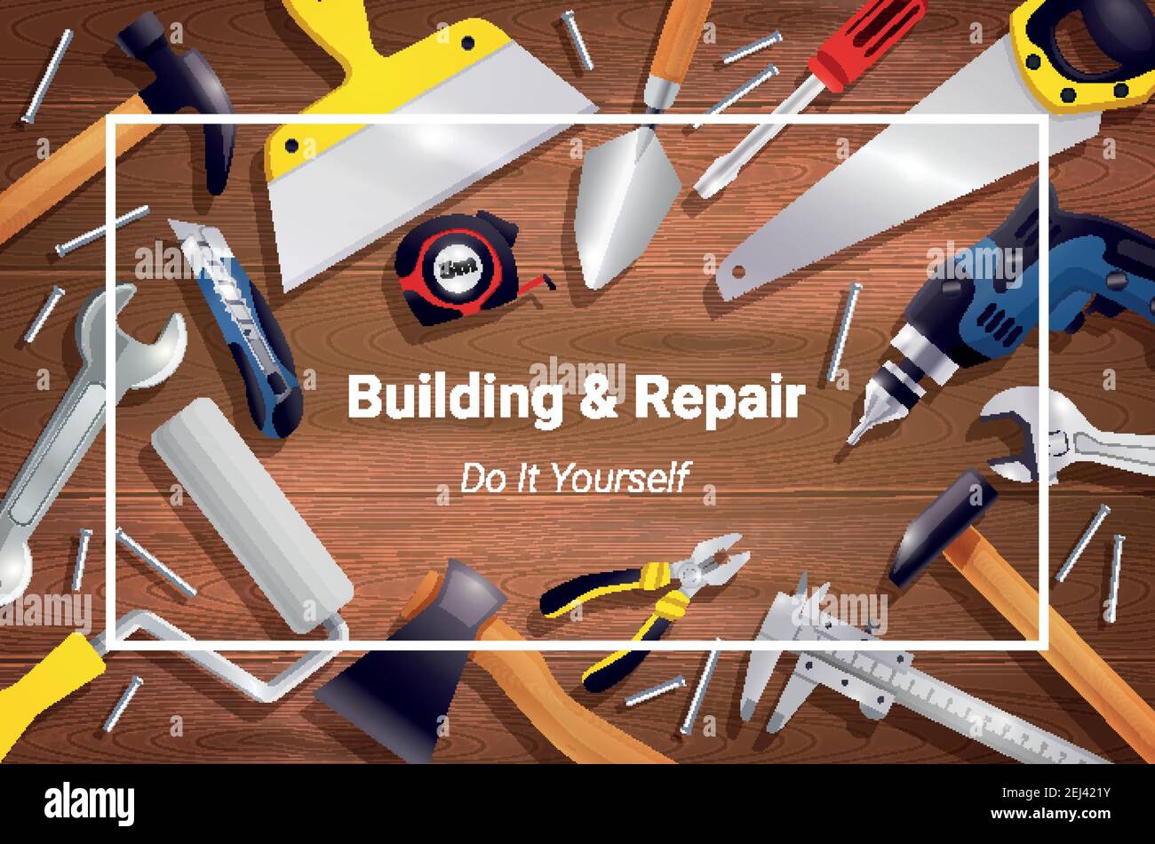 House renovation repair woodwork carpentry tools realistic background ...