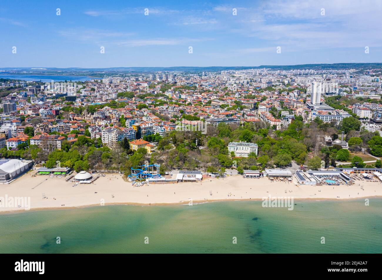 Aerial view of the central beach of the bulgarian town Varna Stock ...