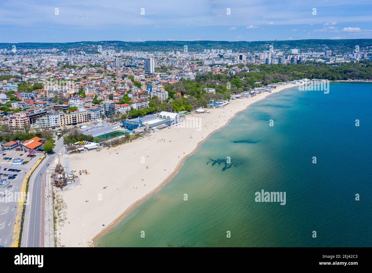 Aerial view of the central beach of the bulgarian town Varna Stock ...