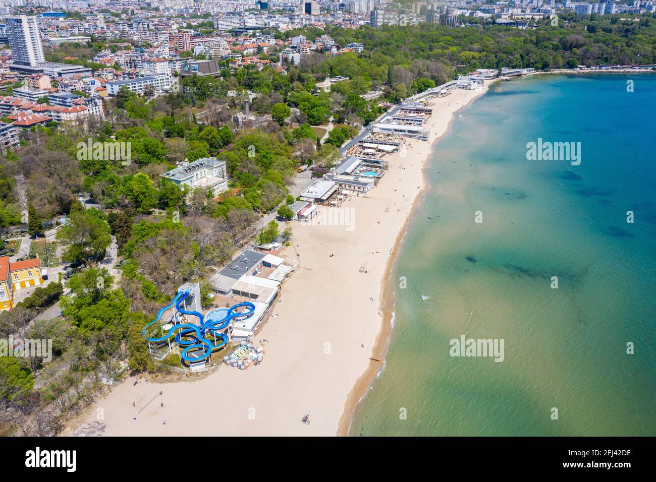 Aerial view of the central beach of the bulgarian town Varna Stock ...