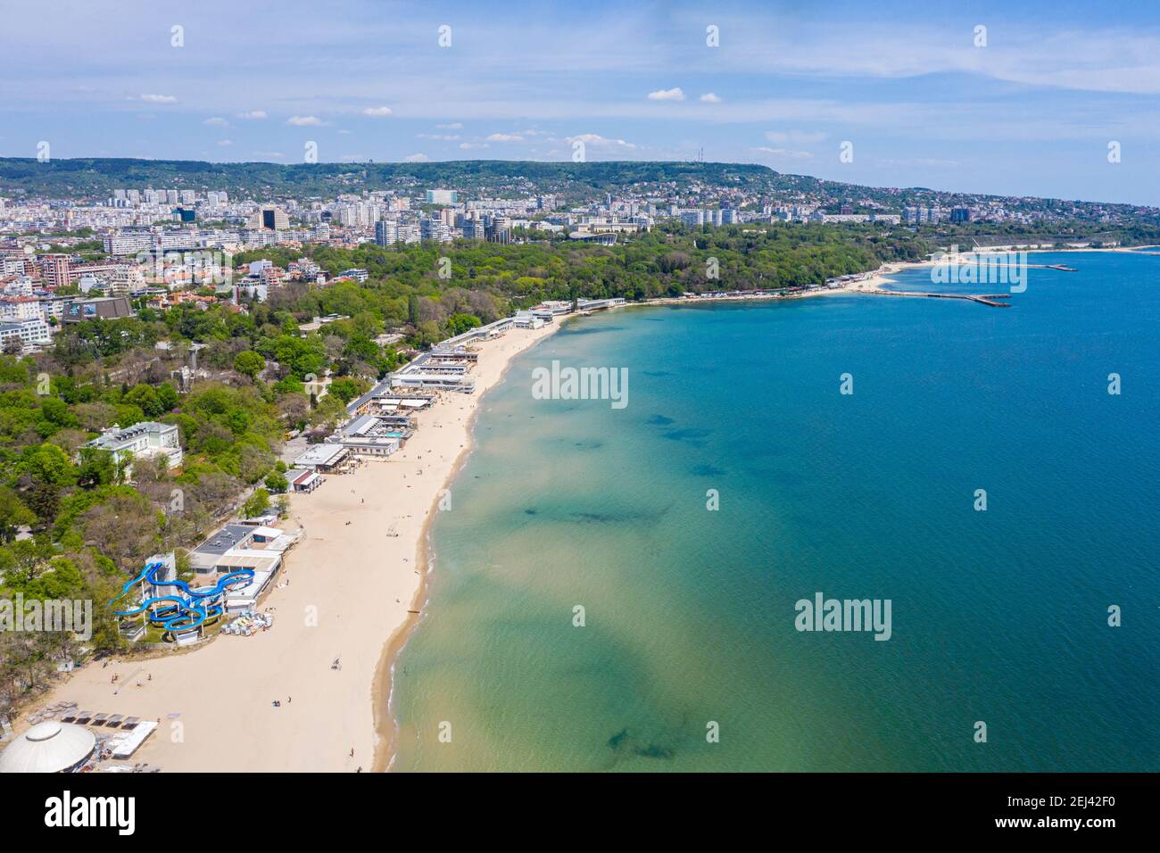 Aerial view of the central beach of the bulgarian town Varna Stock ...