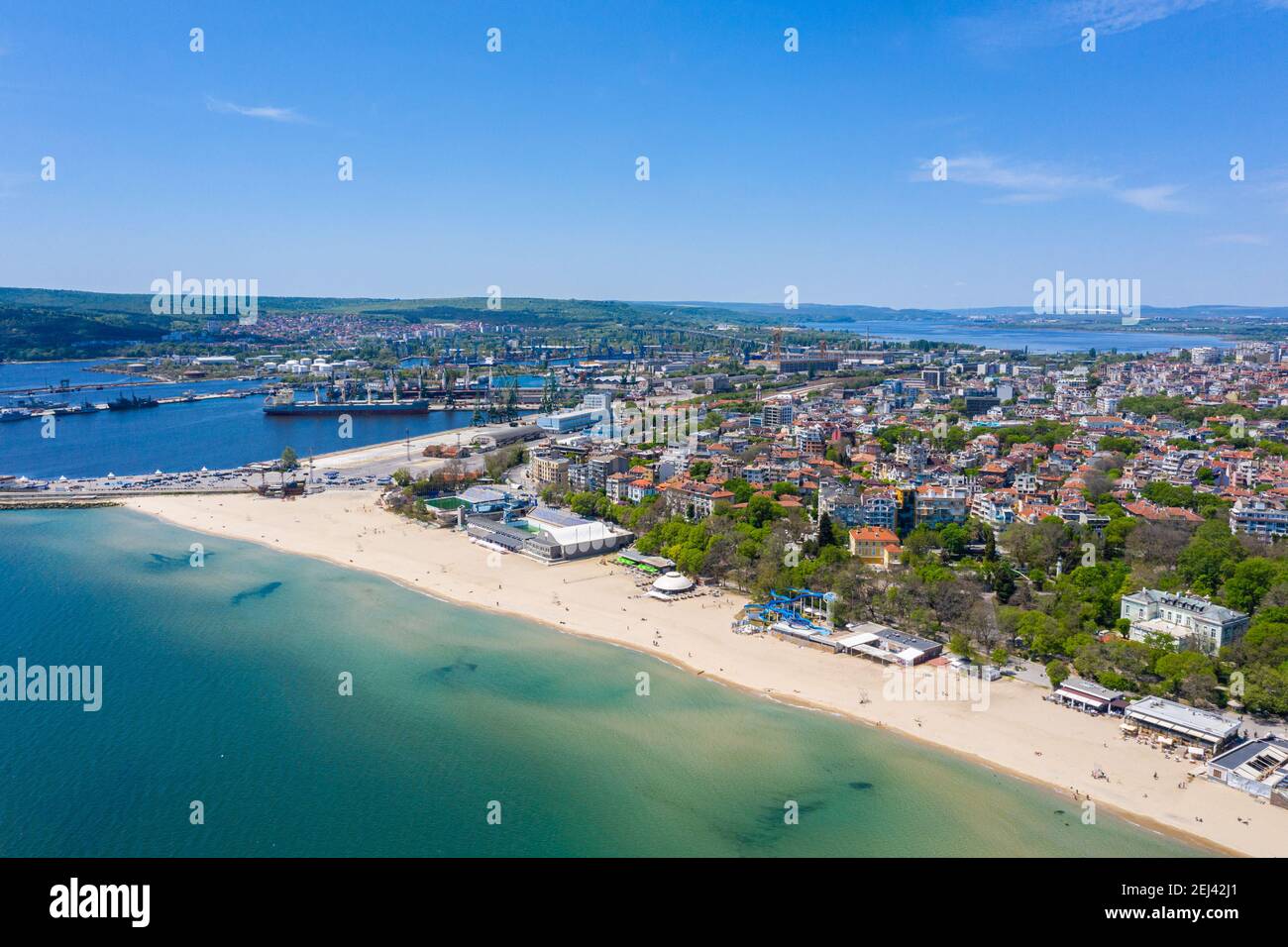 Aerial view of the central beach of the bulgarian town Varna Stock ...