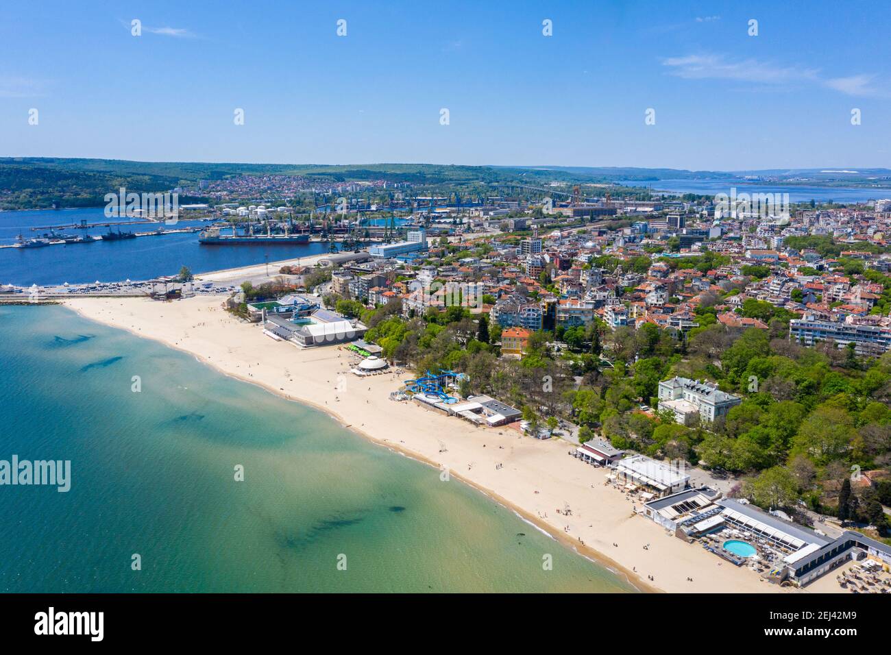 Aerial view of the central beach of the bulgarian town Varna Stock ...