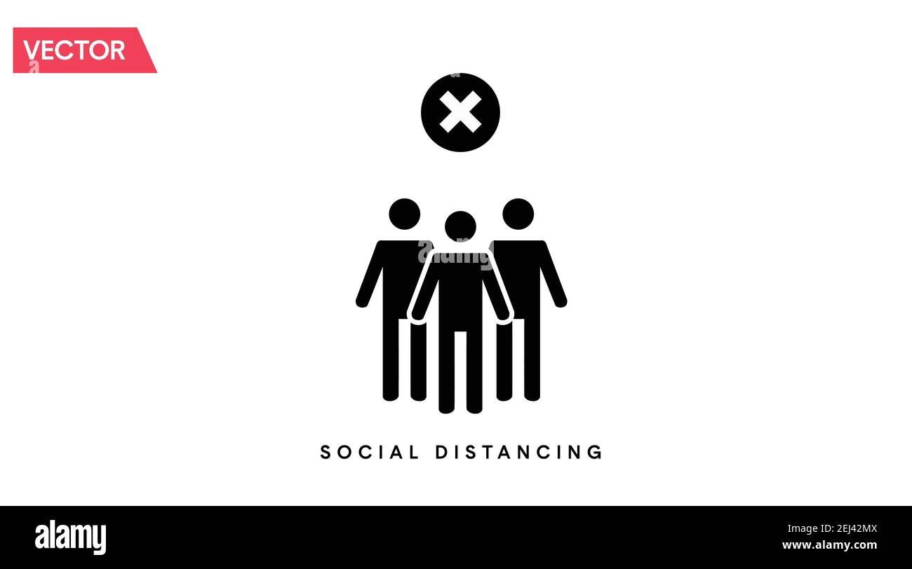 Social Distancing Icon. Social distance black and white vector isolated ...
