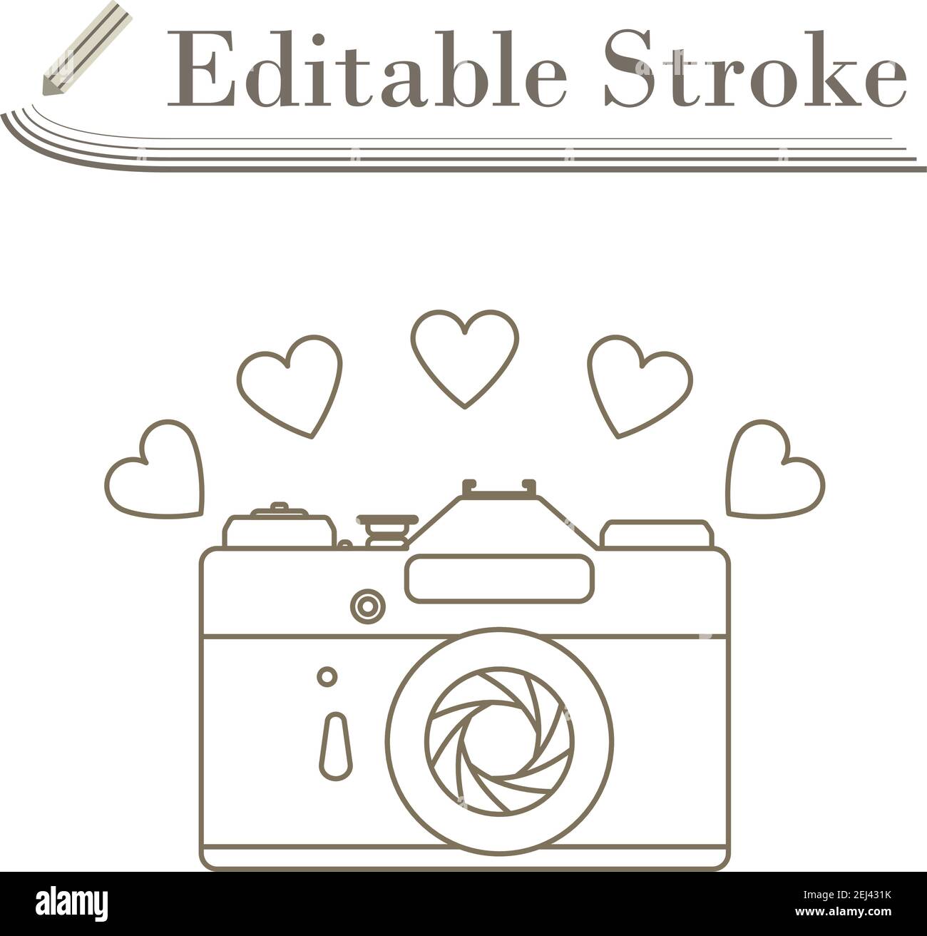 Camera With Hearts Icon. Editable Stroke Simple Design. Vector ...