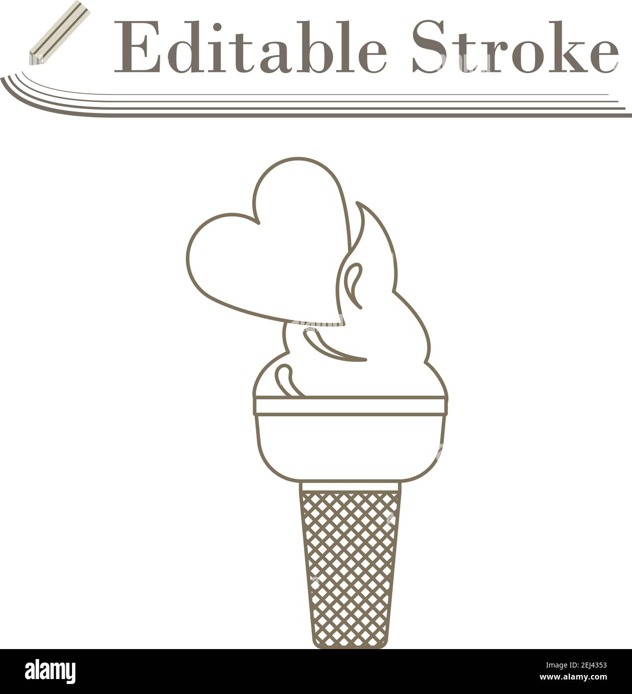 Valentine Icecream With Heart Icon. Editable Stroke Simple Design ...
