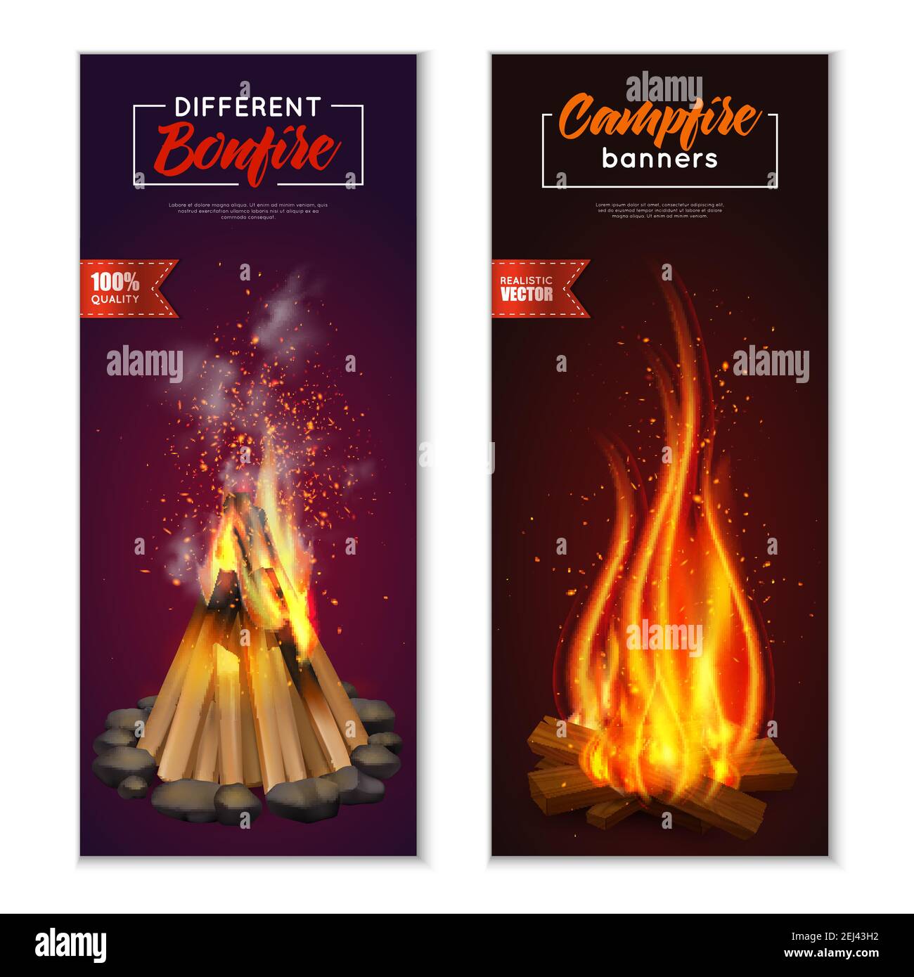 Campfire banners collection with images of fire chock with smoke on ...