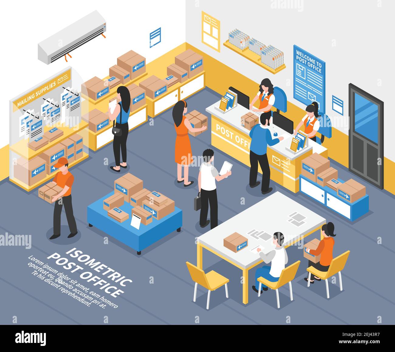 Post office interior with forwarding agents recipients and employees ...