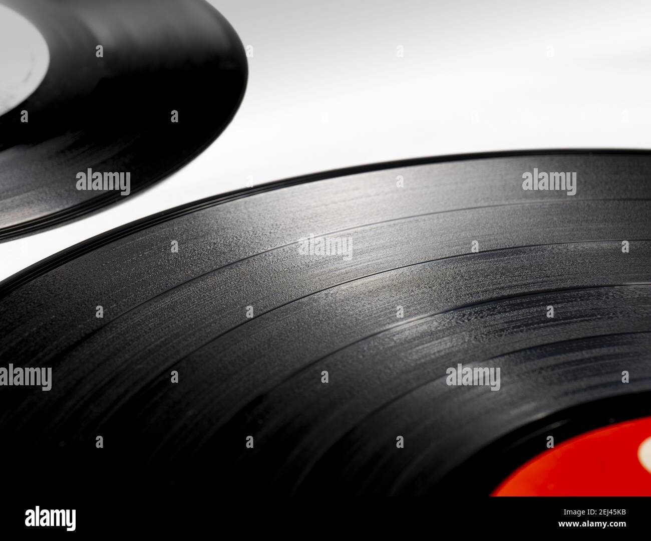 A top view closeup of a classic vinyl record, old black color on a ...