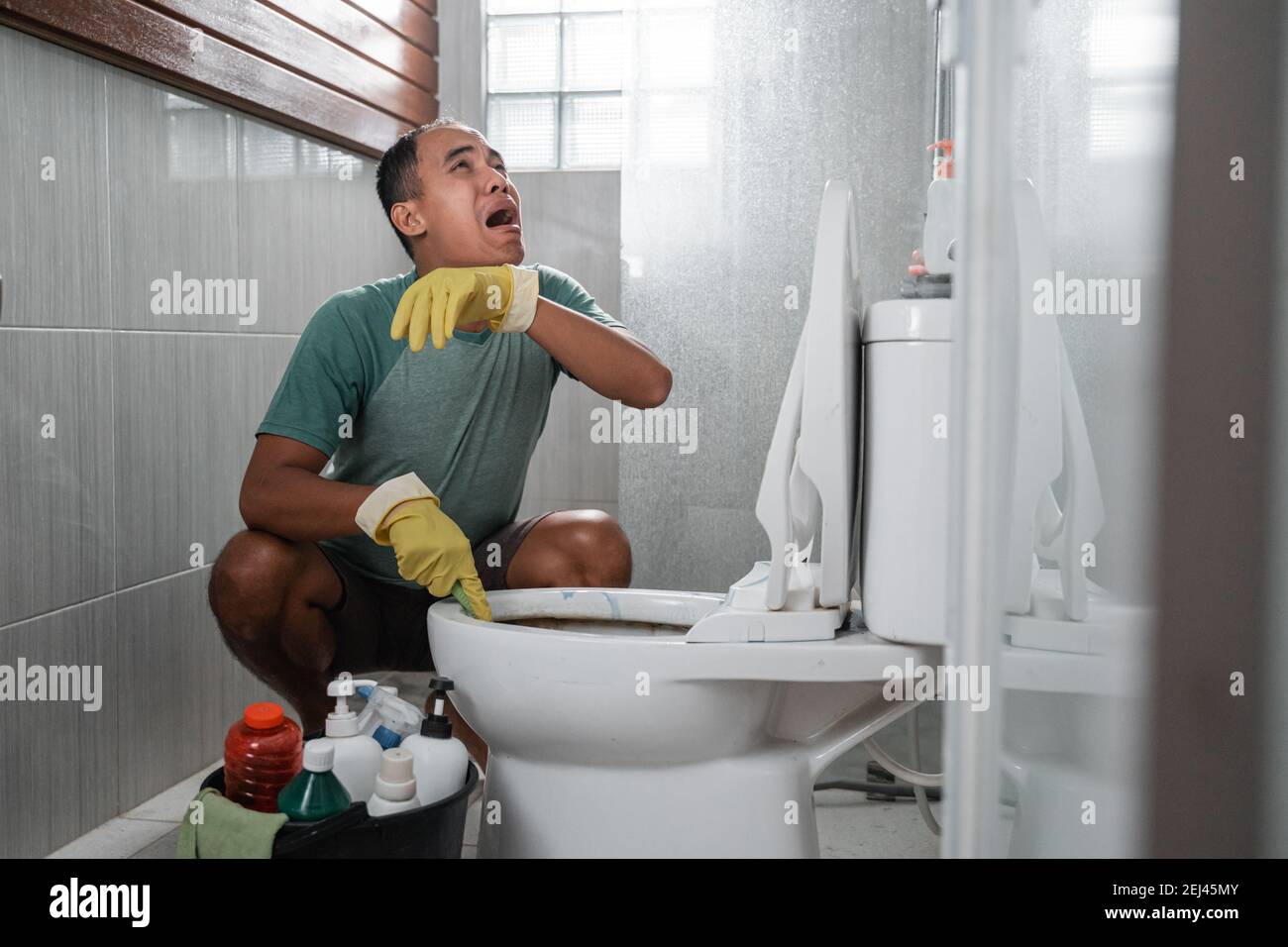 Crying man sitting toilet hi-res stock photography and images - Alamy