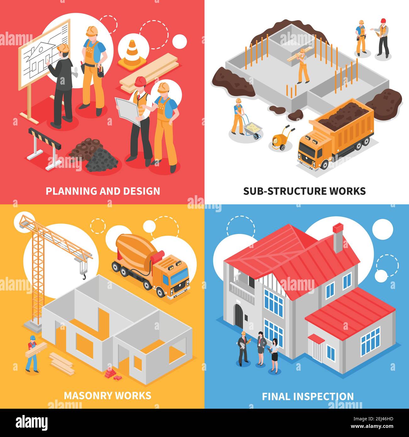Builders design concept with compositions of construction equipment ...