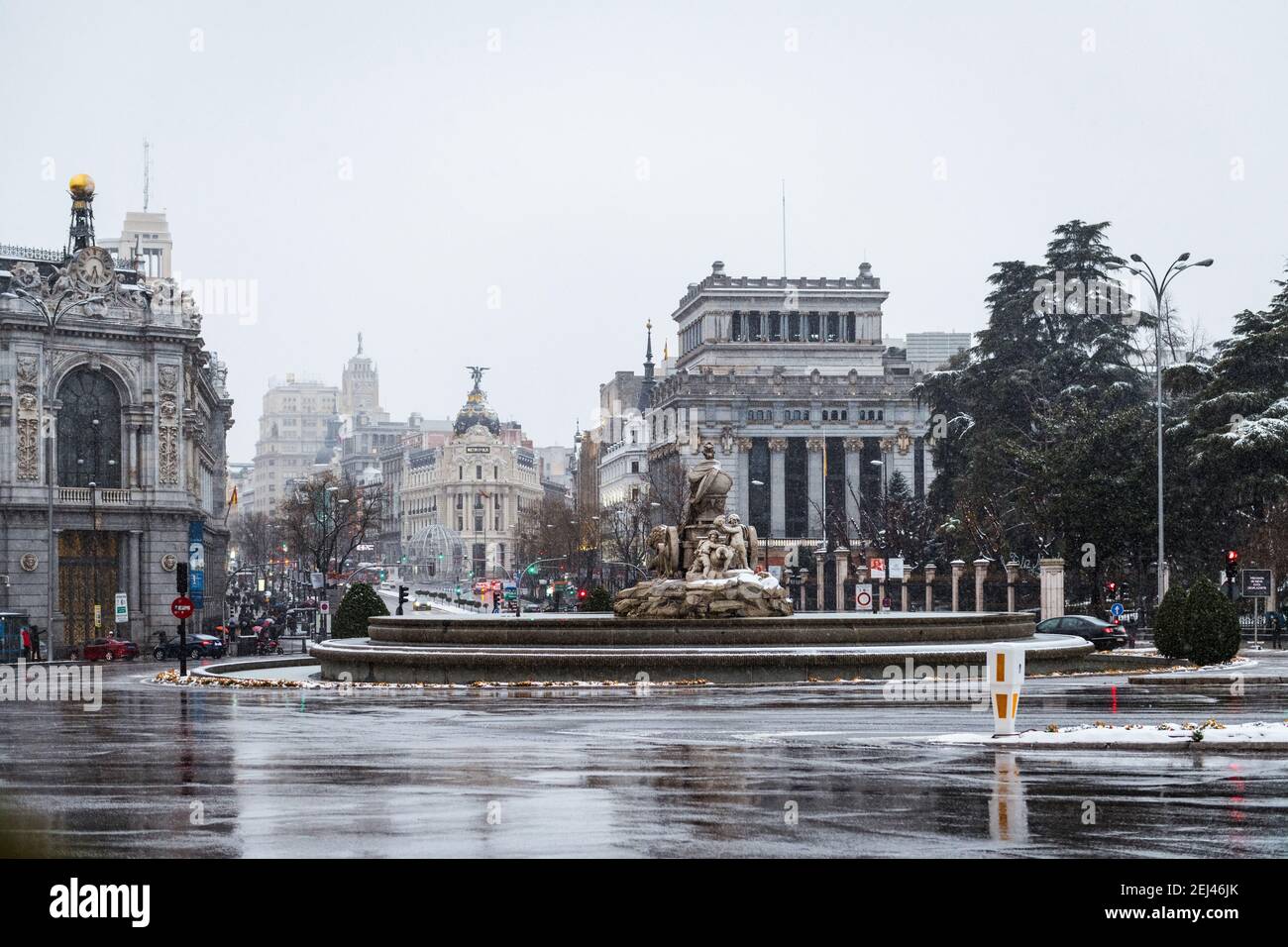 MADRID - JANUARY 8, 2021: Cibeles Fountain in central Madrid under ...