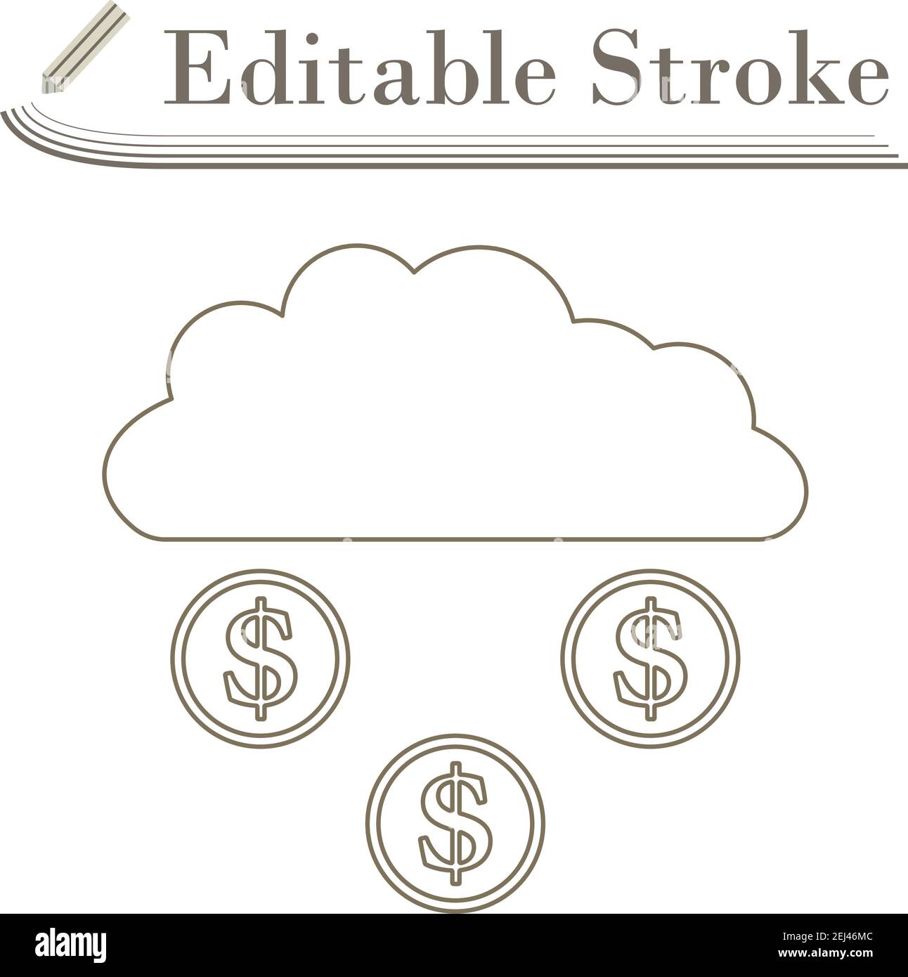 Coins Falling From Cloud Icon. Editable Stroke Simple Design. Vector ...