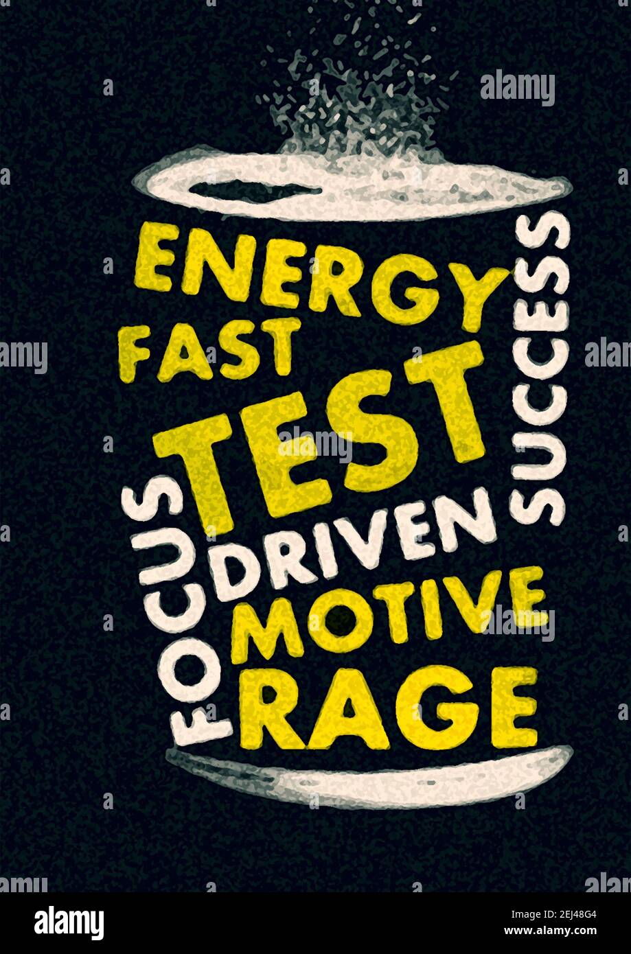 An illustration of a soda can with words about energy printed on it ...