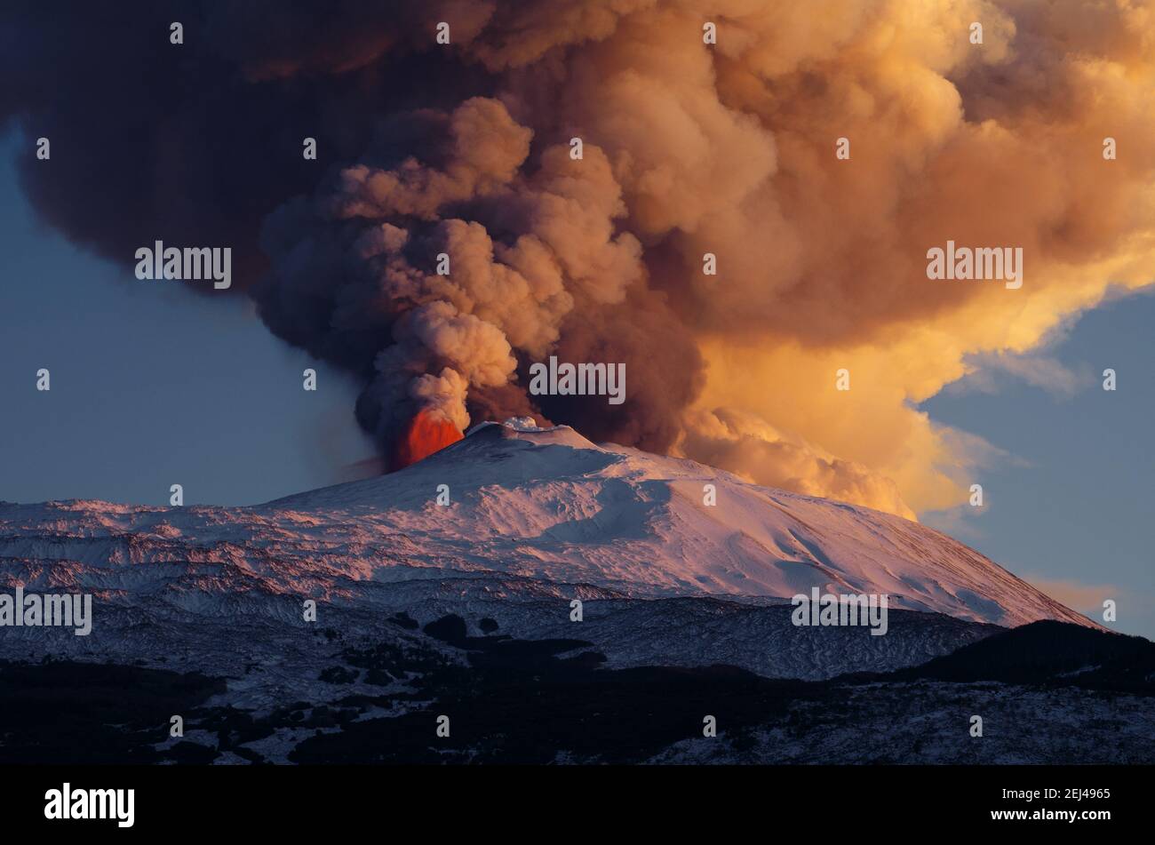 Etna Volcano eruption of Sicily nature landmark, from summit crater a ...