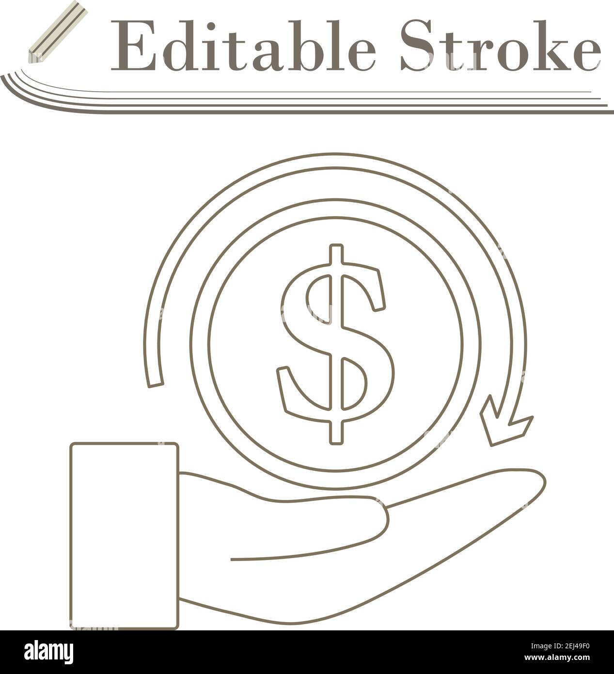Cash Back Coin To Hand Icon. Editable Stroke Simple Design. Vector Illustration Stock Vector ...
