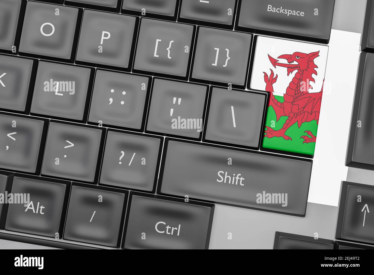 Wales Technology Online Concept, Welsh flag on a computer keyboard. 3D ...