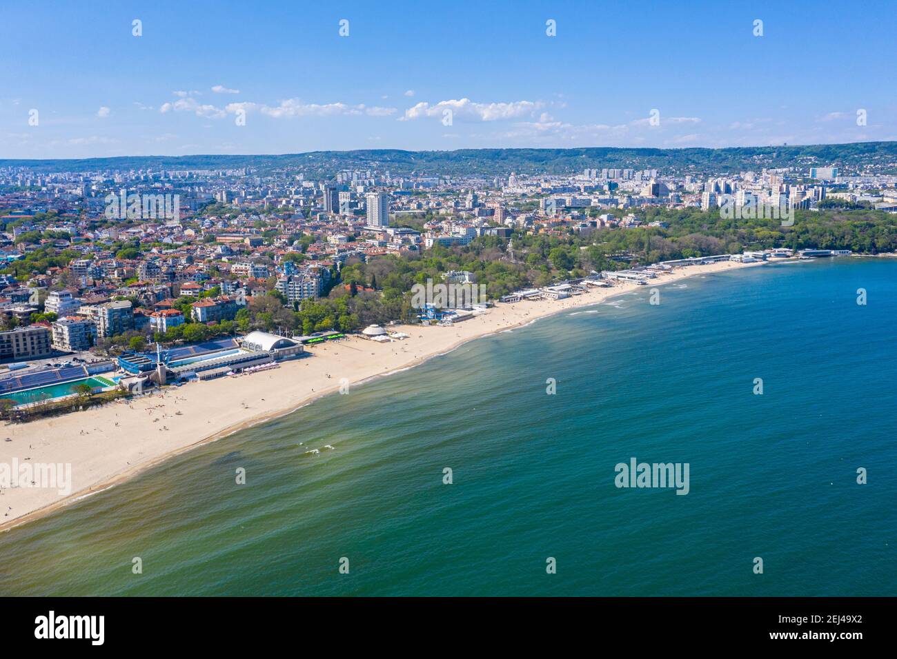 Aerial view of the central beach of the bulgarian town Varna Stock ...