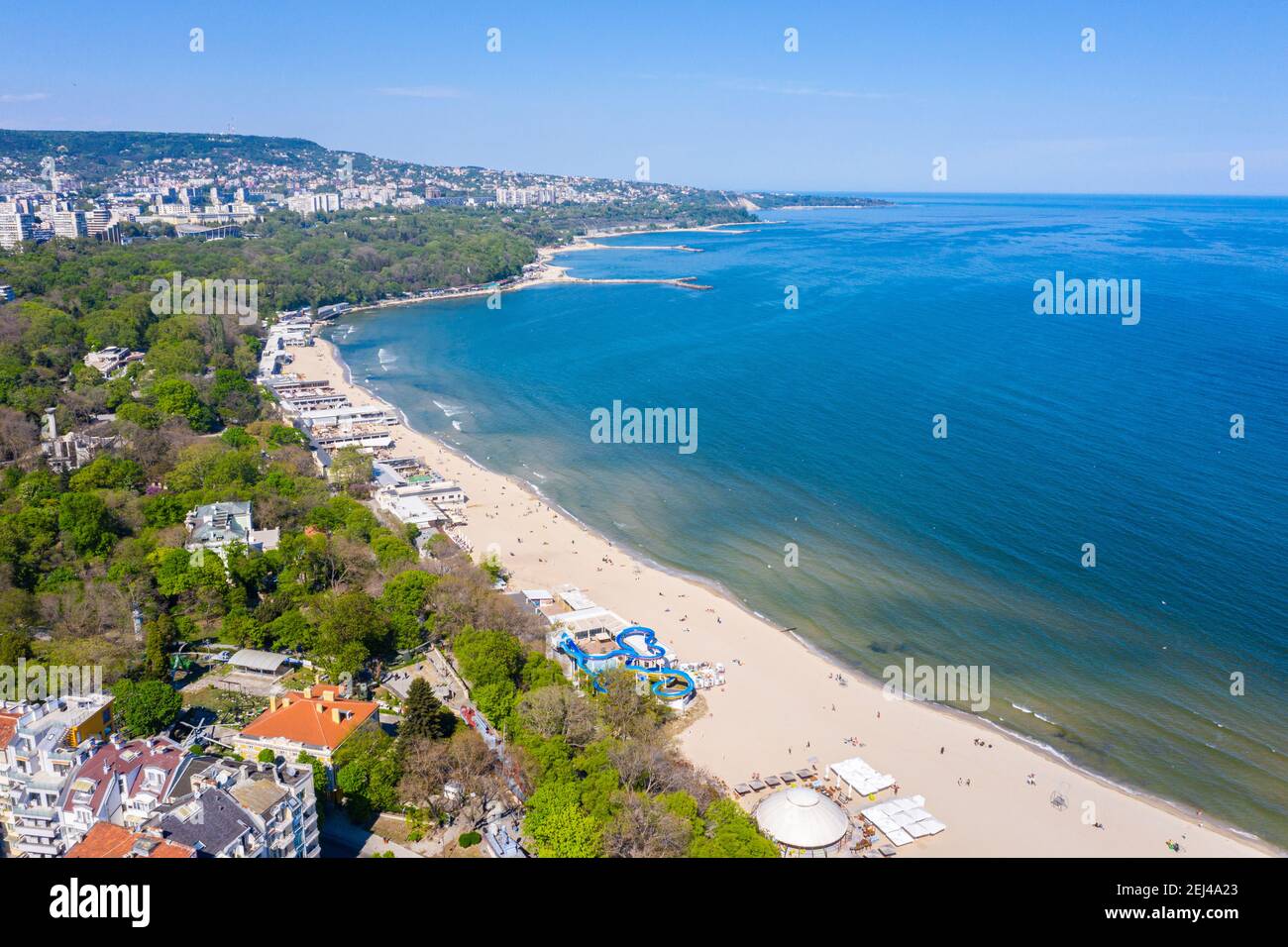 Aerial view of the central beach of the bulgarian town Varna Stock ...