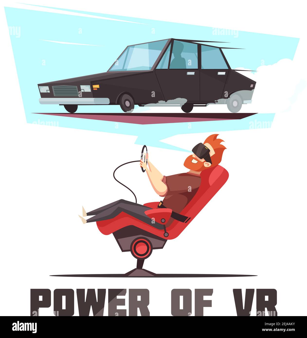 Virtual reality automated car driving experience simulator cartoon ...