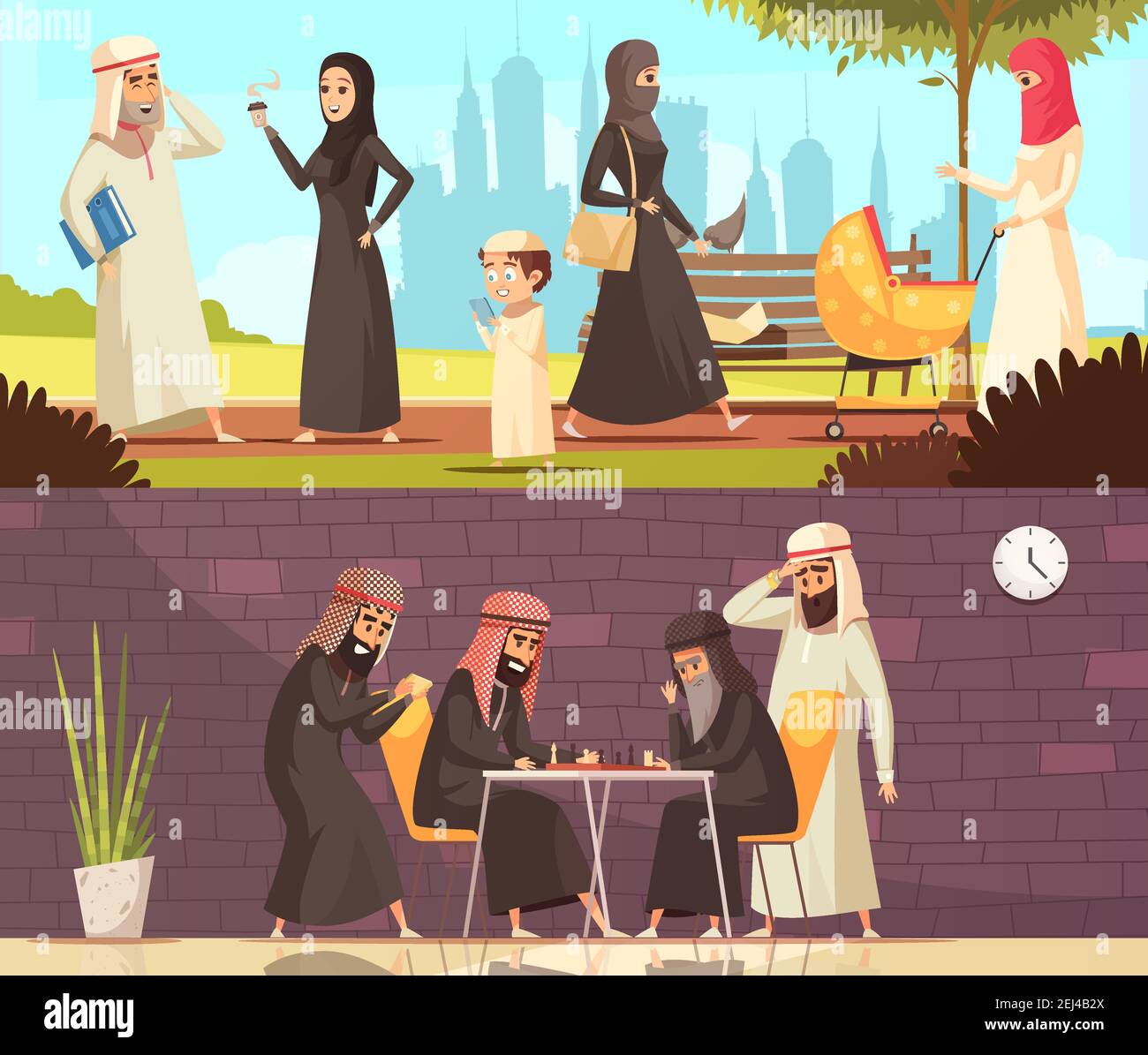 Arab muslims traditional family and social life with playing chess men ...