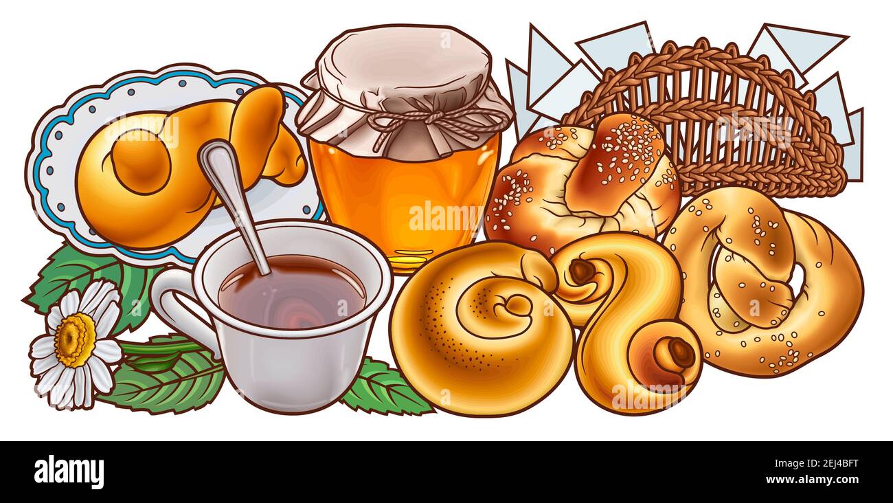 Tea and buns Stock Vector Images - Alamy