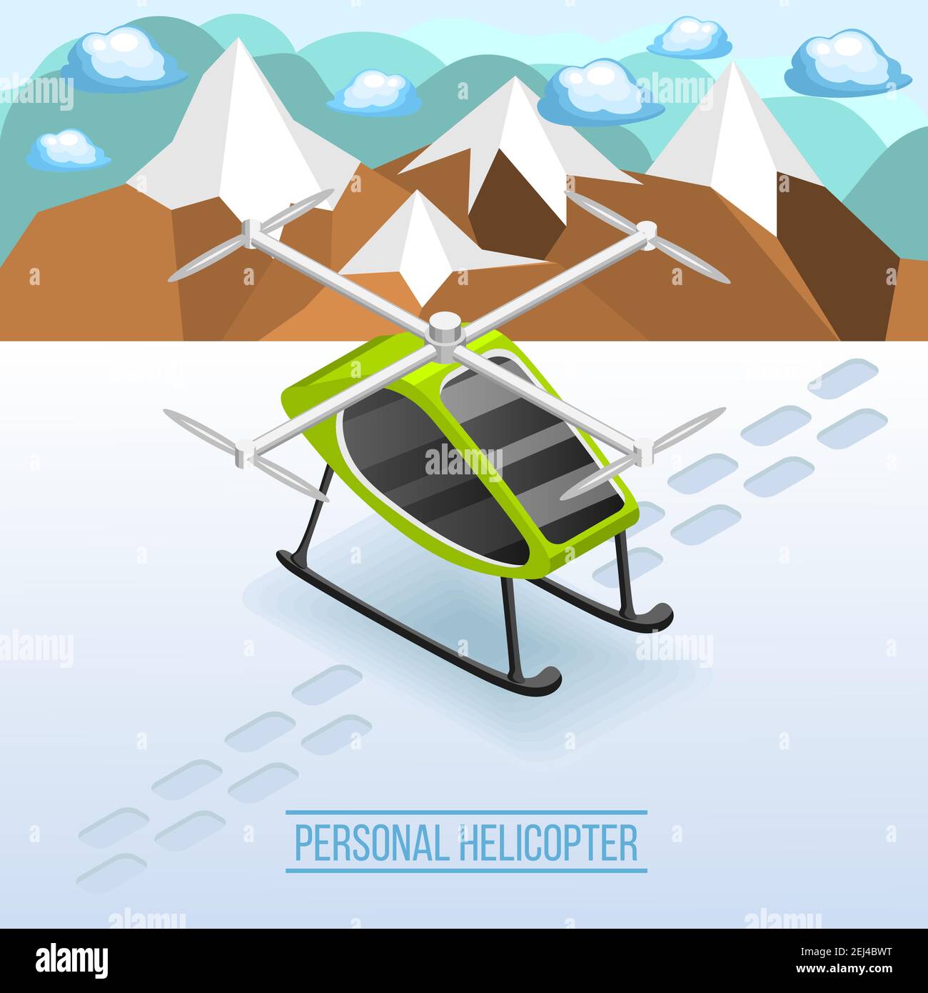 Future transport isometric winter background with personal helicopter ...