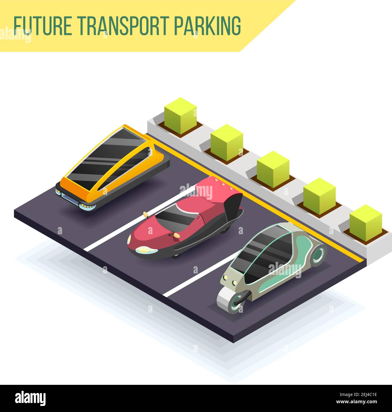 Future transport parking isometric design concept with three electric ...