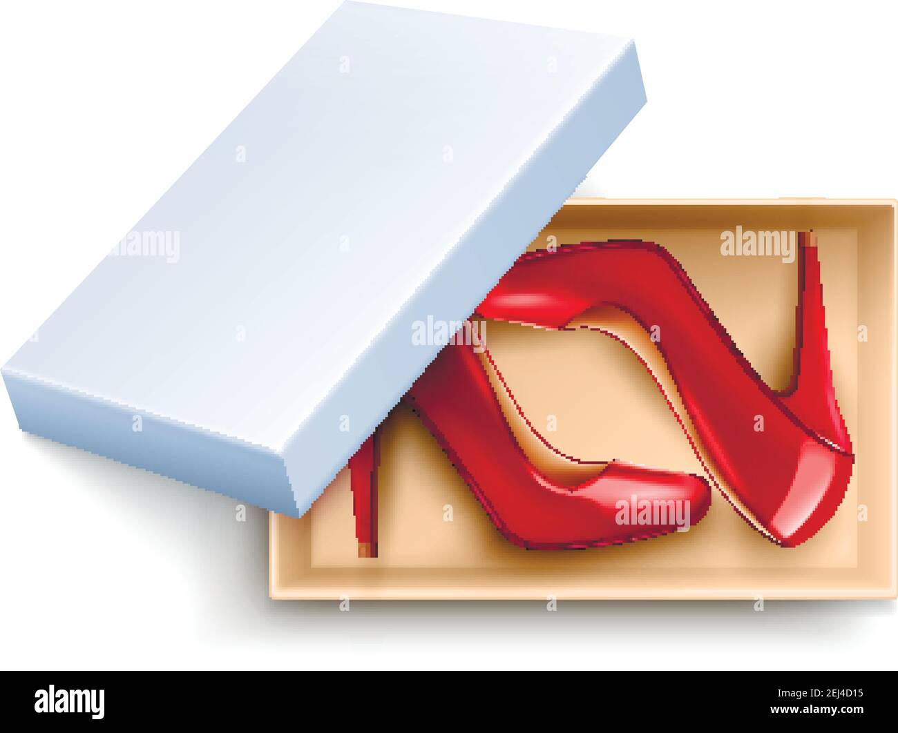 Red women shoes with high heels in white box realistic vector ...