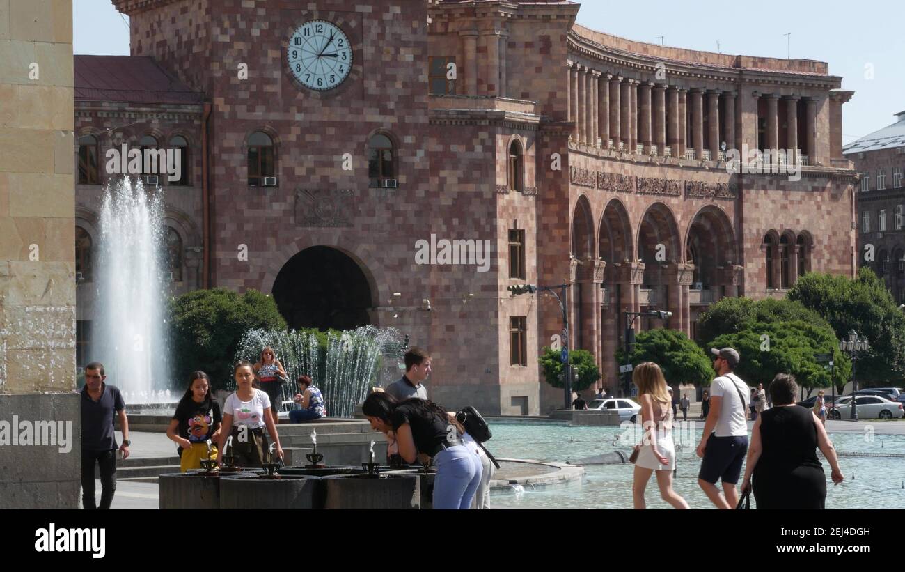 YEREVAN, ARMENIA, CAUCASUS - 28 AUGUST 2019: Central Republic Square ...