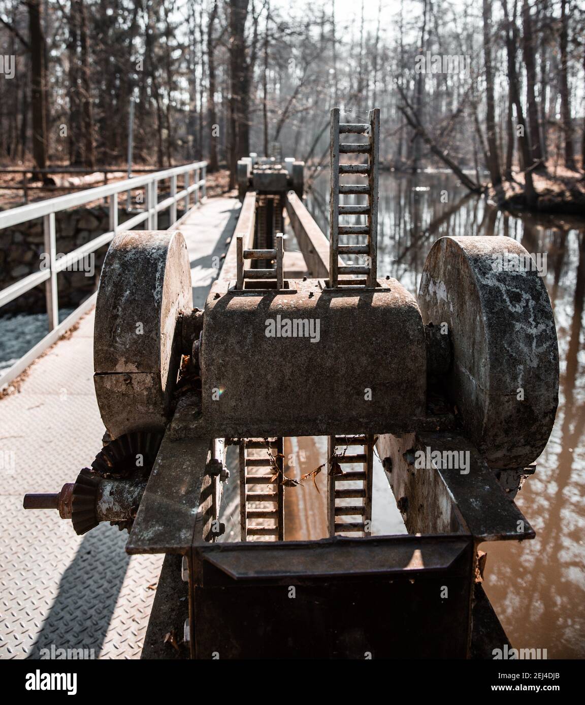 water flowing over old broken weir on a river, landscape Stock Photo ...