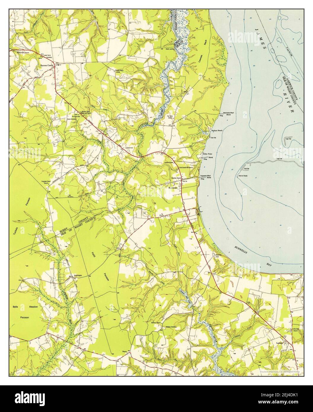 Bacons Castle, Virginia, map 1948, 1:24000, United States of America by ...