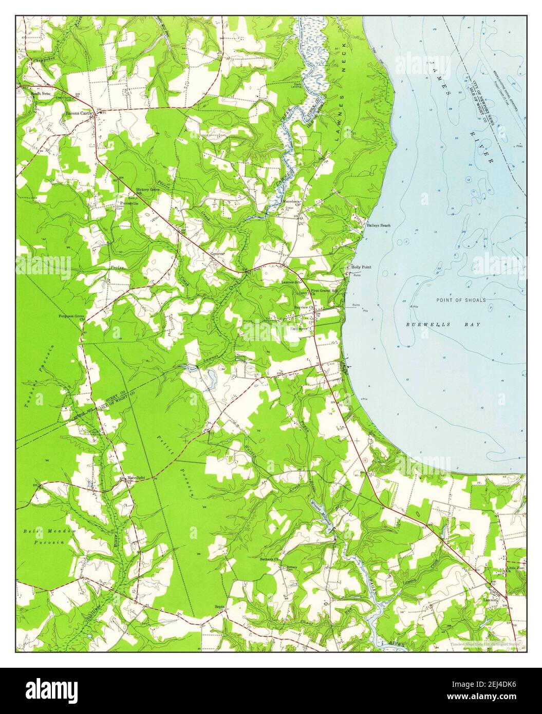 Bacons Castle, Virginia, map 1957, 1:24000, United States of America by ...