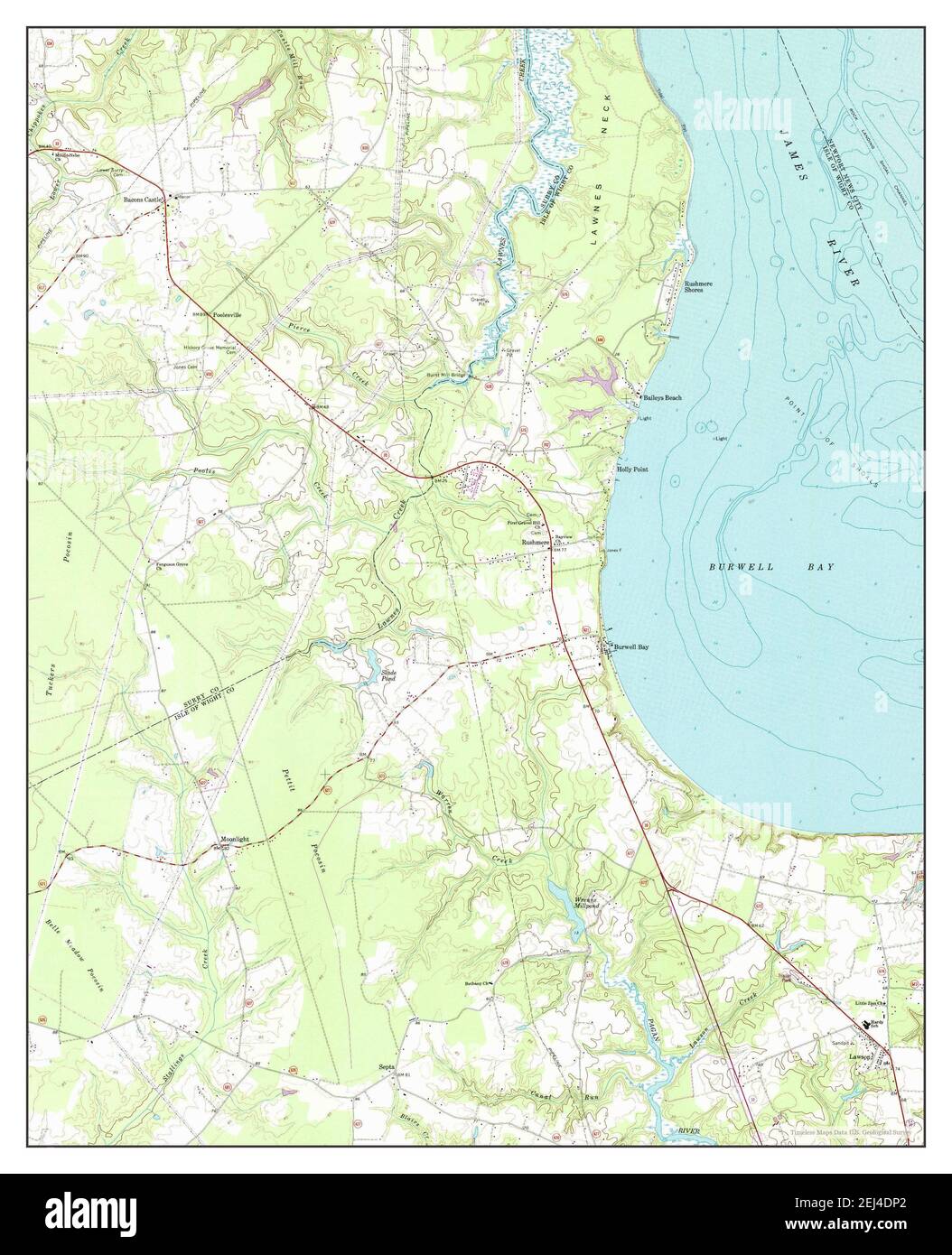 Bacons Castle, Virginia, map 1969, 1:24000, United States of America by ...