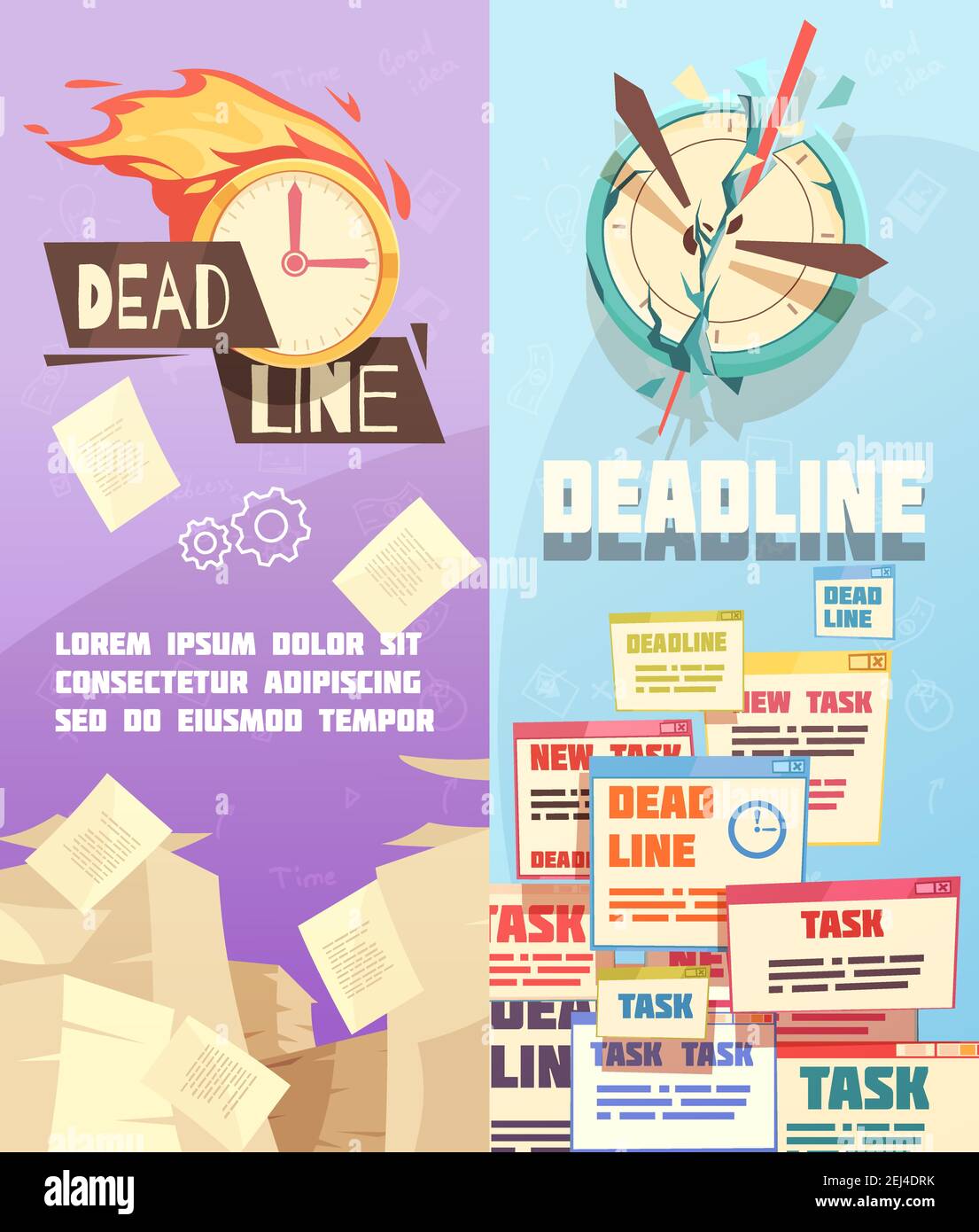 Business projects tasks deadline 2 vertical cartoon banners with ...