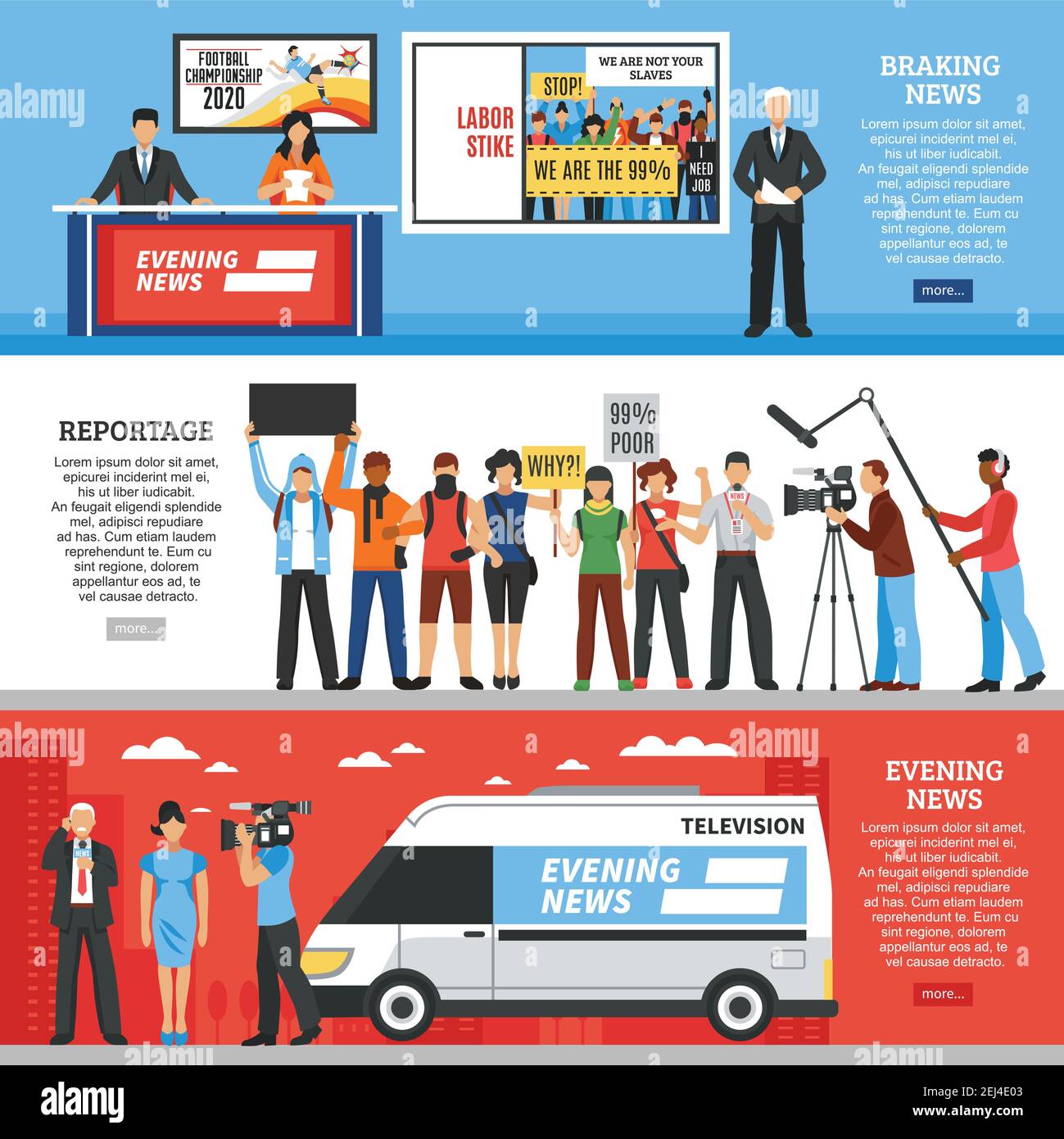 Set of horizontal banners with breaking news, live reportage, tv ...