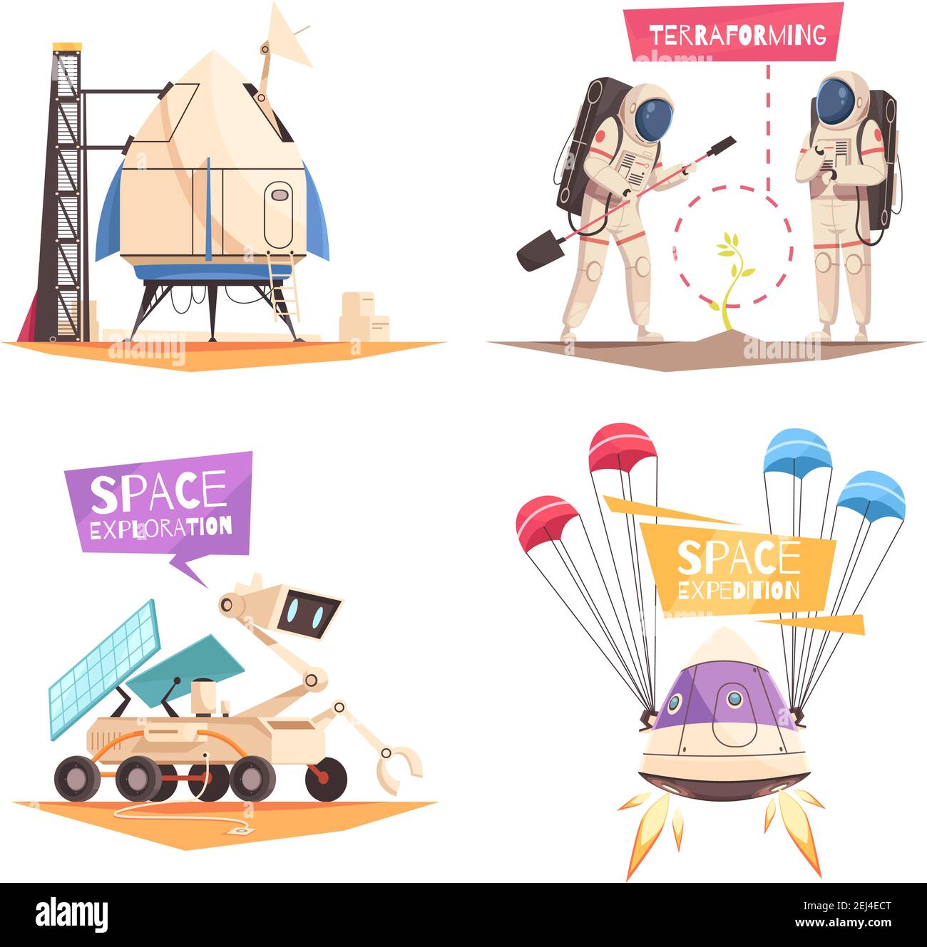 Space technology design concept set of four isolated doodle style ...