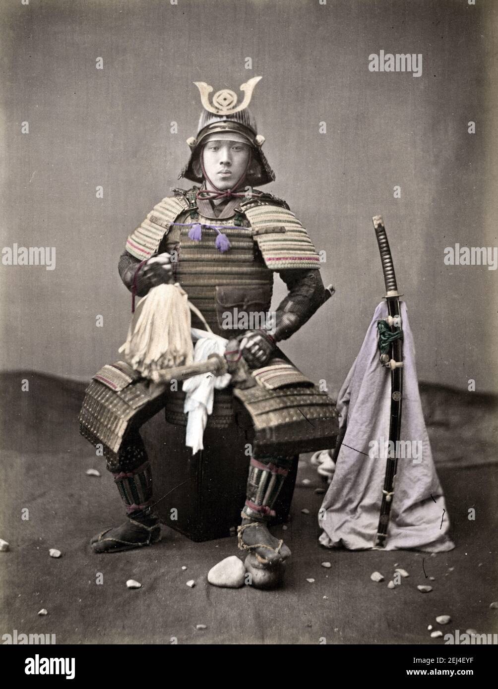 Japanese samurai with armour and swords, Japan, c.1880's Stock Photo ...