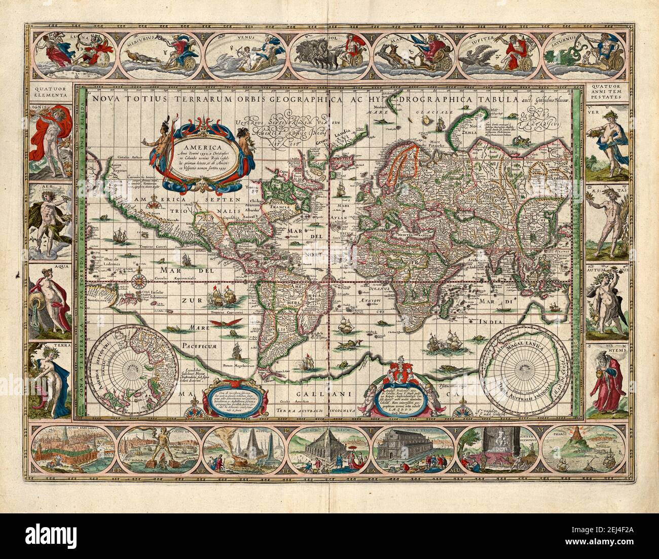 Beautiful vintage hand drawn map of known World from old book. Can be ...