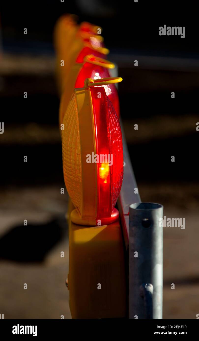 A closeup of yellow and red warning lights seen from the side Stock ...